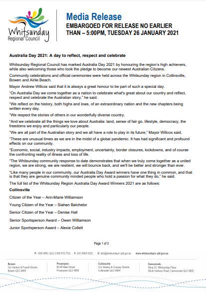Embargoed Media Release: Australia Day 2021 – a day to reflect, respect ...